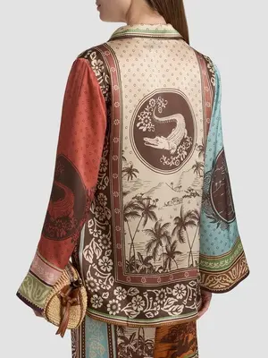 ALEMAIS Alberta Tropical Print Silk Relaxed-fit Shirt
