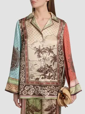ALEMAIS Alberta Tropical Print Silk Relaxed-fit Shirt