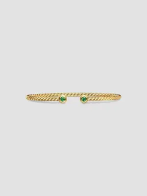 David Yurman Micro Cablespira Flex Round Bracelet In 18k Yellow Gold - Emerald