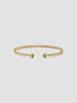 David Yurman Micro Cablespira Flex Round Bracelet In 18k Yellow Gold - Emerald