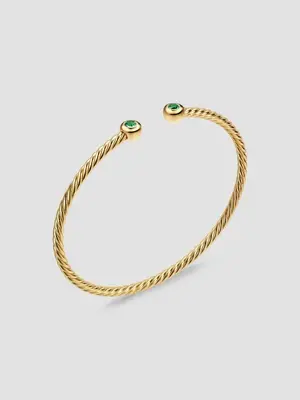 David Yurman Micro Cablespira Flex Round Bracelet In 18k Yellow Gold - Emerald