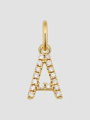 ORADINA 14k Yellow Gold My Letter Diamond Initial Pendant Charm Initial A