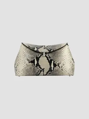 TOTEME T-lock Python-embossed Clutch - Black Ecru