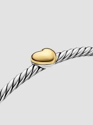 David Yurman Micro Cable Flex Heart Station Bracelet In Sterling