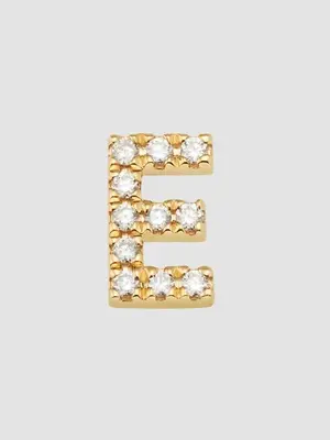 ORADINA 14k Yellow Gold Luxe Letter Diamond Initial Single Stud Earring Initial E
