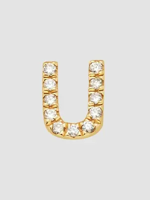 ORADINA 14k Yellow Gold Luxe Letter Diamond Initial Single Stud Earring Initial U