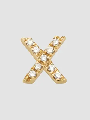 ORADINA 14k Yellow Gold Luxe Letter Diamond Initial Single Stud Earring - Initial X