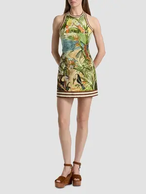 ALEMAIS Toucan Tango Tropical Print Halterneck Minidress