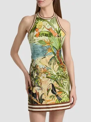ALEMAIS Toucan Tango Tropical Print Halterneck Minidress