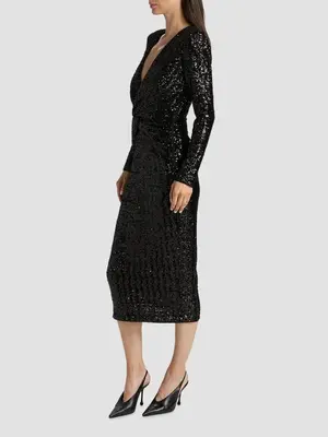 Chiara Boni La Petite Robe Jarra Sequined Twist-front V-neck Midi-dress
