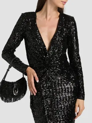 Chiara Boni La Petite Robe Jarra Sequined Twist-front V-neck Midi-dress