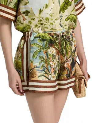 ALEMAIS Toucan Tango Tropical Print Linen Shorts