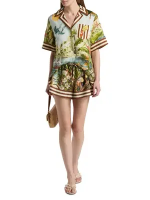 ALEMAIS Toucan Tango Tropical Print Linen Shorts