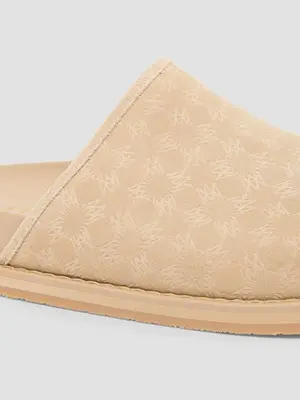 Amiri Ma Monogram Suede Clogs - Tan