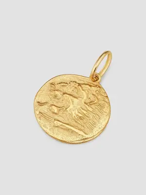 ORADINA 14k Yellow Greek Lion Medallion Pendant Charm