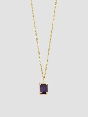ORADINA Date Me Birthstone Pendant Necklace In 14k Yellow Gold - Amethyst February