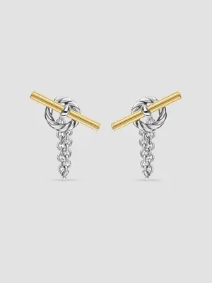 David Yurman Dy Mercer Bold Toggle Chain Stud Earrings In Sterling With 18k Yellow Gold, 50.4mm - Silver
