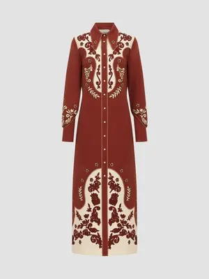 ALEMAIS Duke Embroidered Midi Shirtdress - Rust