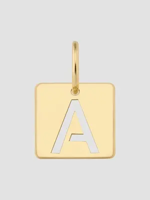 ORADINA 14k Yellow Gold Initial Tile Pendant Charm Letter A
