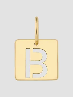 ORADINA 14k Yellow Gold Initial Tile Pendant Charm Letter B