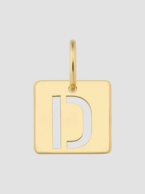 ORADINA 14k Yellow Gold Initial Tile Pendant Charm Letter D