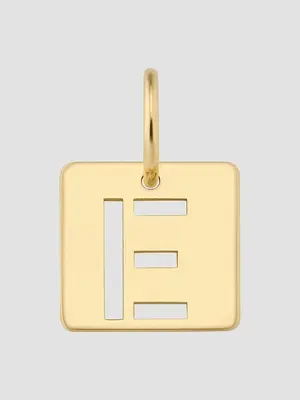 ORADINA 14k Yellow Gold Initial Tile Pendant Charm Letter E