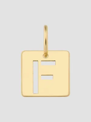 ORADINA 14k Yellow Gold Initial Tile Pendant Charm Letter F