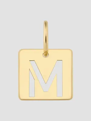 ORADINA 14k Yellow Gold Initial Tile Pendant Charm Letter M