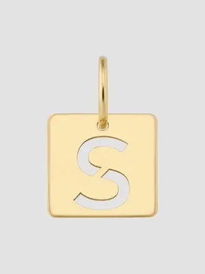 ORADINA 14k Yellow Gold Initial Tile Pendant Charm Letter S