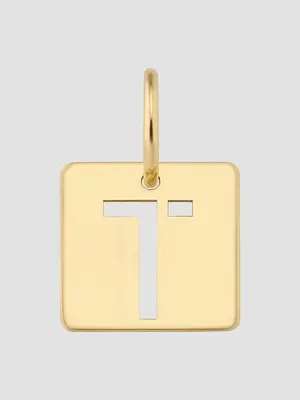 ORADINA 14k Yellow Gold Initial Tile Pendant Charm Letter T