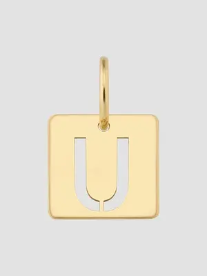 ORADINA 14k Yellow Gold Initial Tile Pendant Charm Letter U