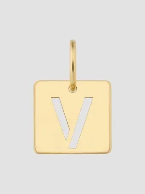 ORADINA 14k Yellow Gold Initial Tile Pendant Charm Letter V