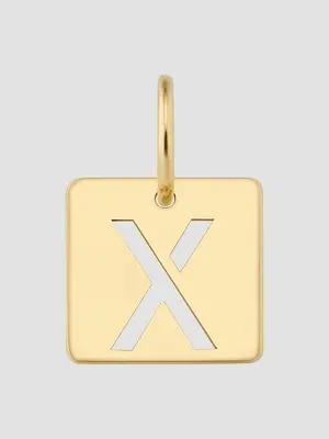 ORADINA 14k Yellow Gold Initial Tile Pendant Charm Letter X