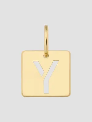ORADINA 14k Yellow Gold Initial Tile Pendant Charm - Letter Y