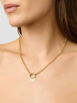 ORADINA 14k Yellow Gold Initial Tile Pendant Charm - Letter Y