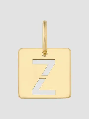 ORADINA 14k Yellow Gold Initial Tile Pendant Charm Letter Z