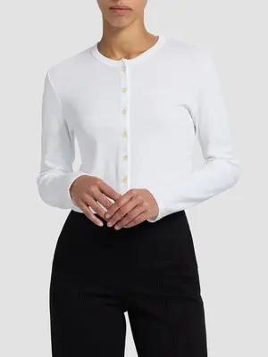 LESET Nando Cotton Crop Cardigan - White