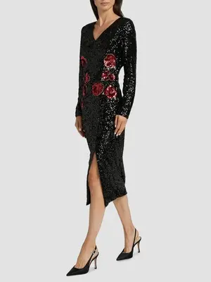 Elie Tahari The Aurora Floral Sequin Cocktail Dress