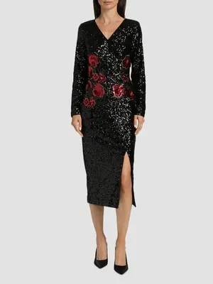 Elie Tahari The Aurora Floral Sequin Cocktail Dress