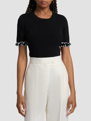 Elie Tahari The Rose Frill-cuff Top - Noir