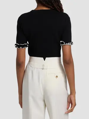 Elie Tahari The Rose Frill-cuff Top - Noir