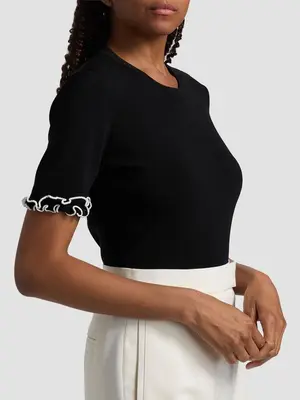 Elie Tahari The Rose Frill-cuff Top - Noir