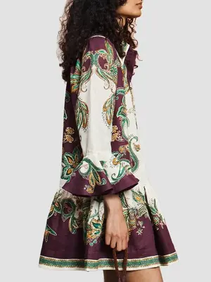 ALEMAIS Ruthie Printed Linen Drop-waist Mini Shirtdress