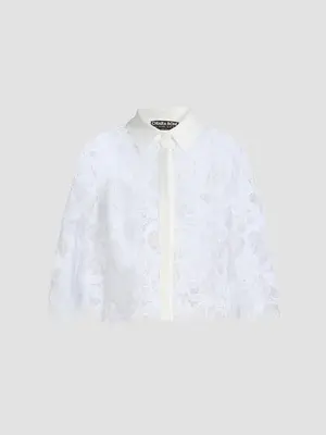 Chiara Boni La Petite Robe Euryd Lace Open-knit Button-front Shirt - White