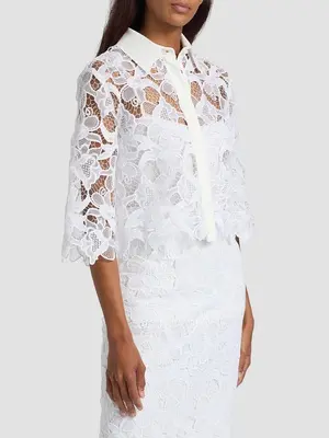 Chiara Boni La Petite Robe Euryd Lace Open-knit Button-front Shirt