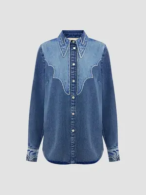 ALEMAIS Jesse Patchwork Denim Shirt - Blue