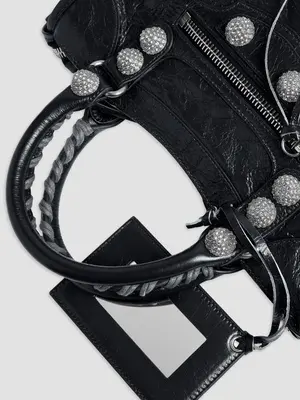 Balenciaga Le City Small Giant Studs Top Handle Bag With Rhinestones