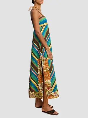 ALEMAIS Charlie Mixed-print Linen Day Dress