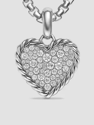 David Yurman Pavé Heart Amulet In Sterling Silver With Diamonds 15.6mm