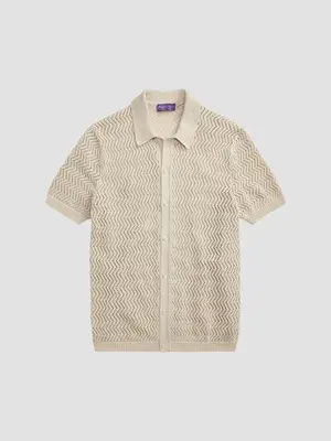 Ralph Lauren Purple Label Textured Cotton Short-sleeve Cardigan - Limestone